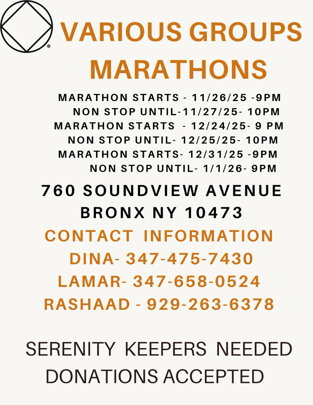 Bronx Area E&A Thanksgiving MarathonGreater New York Region of NA